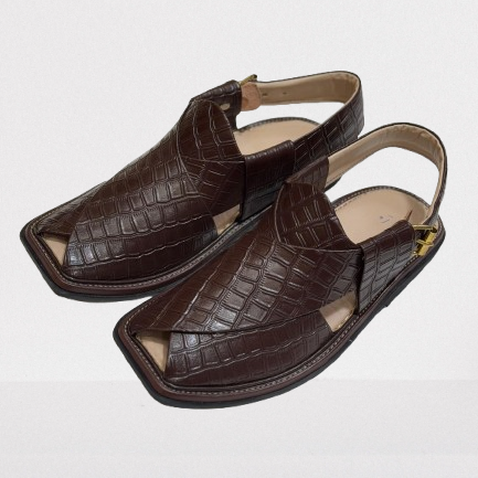 Brown Crocodile Double Gare Peshawari Chappal - Peshawari Sole